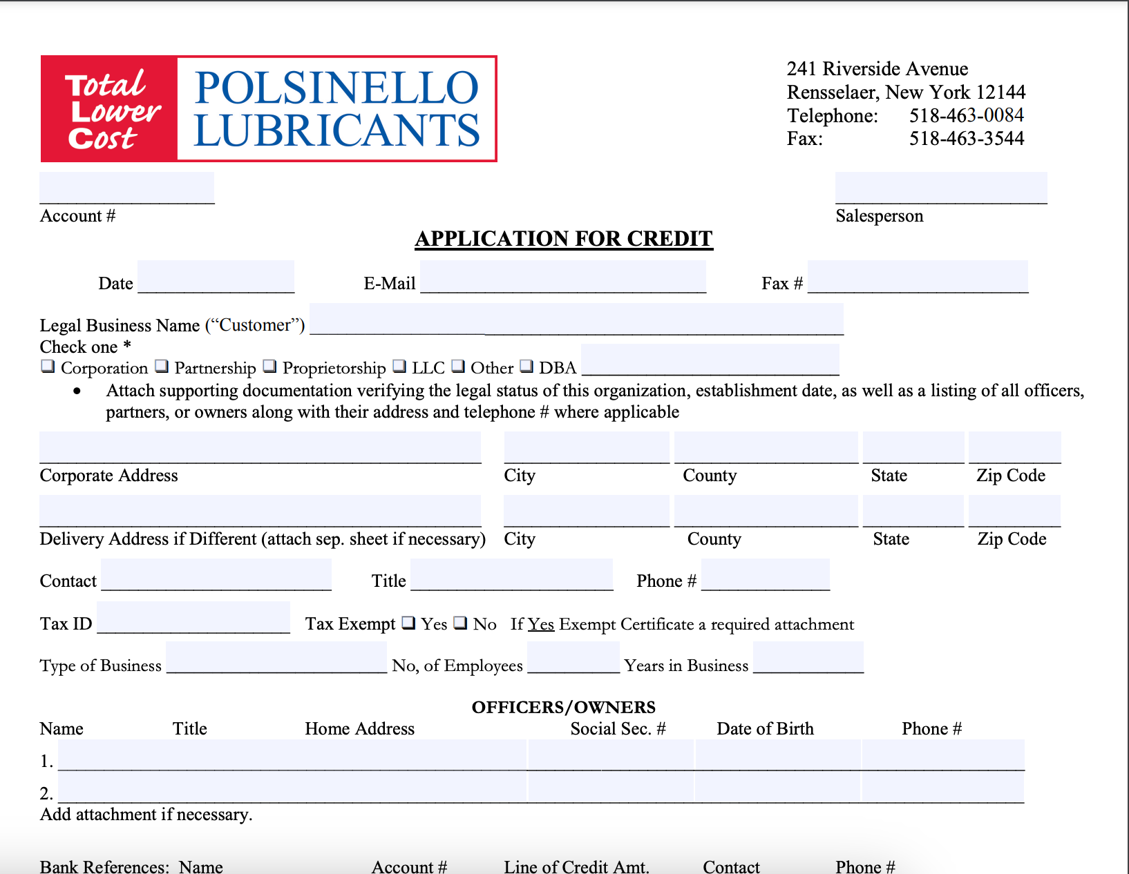 Credit Application | Automotive Dealer Supplies